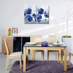 HJY Art 2 Piece Abstract Flower Wall Art for Bathroom Canvas Floral Wall Decor White and Blue Modern Home Living Room Dining Room Bedroom Office Painting Poster Framed Artwork (24''W x 32''H x2)