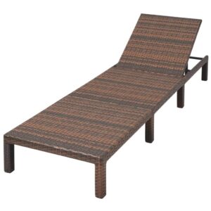 CUSON Sun Lounger with Cushion | Adjustable Chaise Lounge | Outdoor Patio Sunlounger | Garden Lounge Chair for Poolside, Beach | Brown Poly Rattan with Steel Frame 76.8" x 23.6" x 8.7"