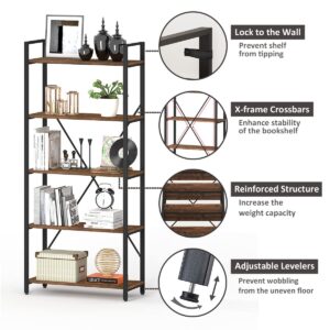 BON AUGURE Rustic Console Table with Shelves and Industrial Bookshelf Etagere, Wood and Metal Furniture Set for Living Room, Bedroom, Kitchen, Home Office (Rustic Oak)