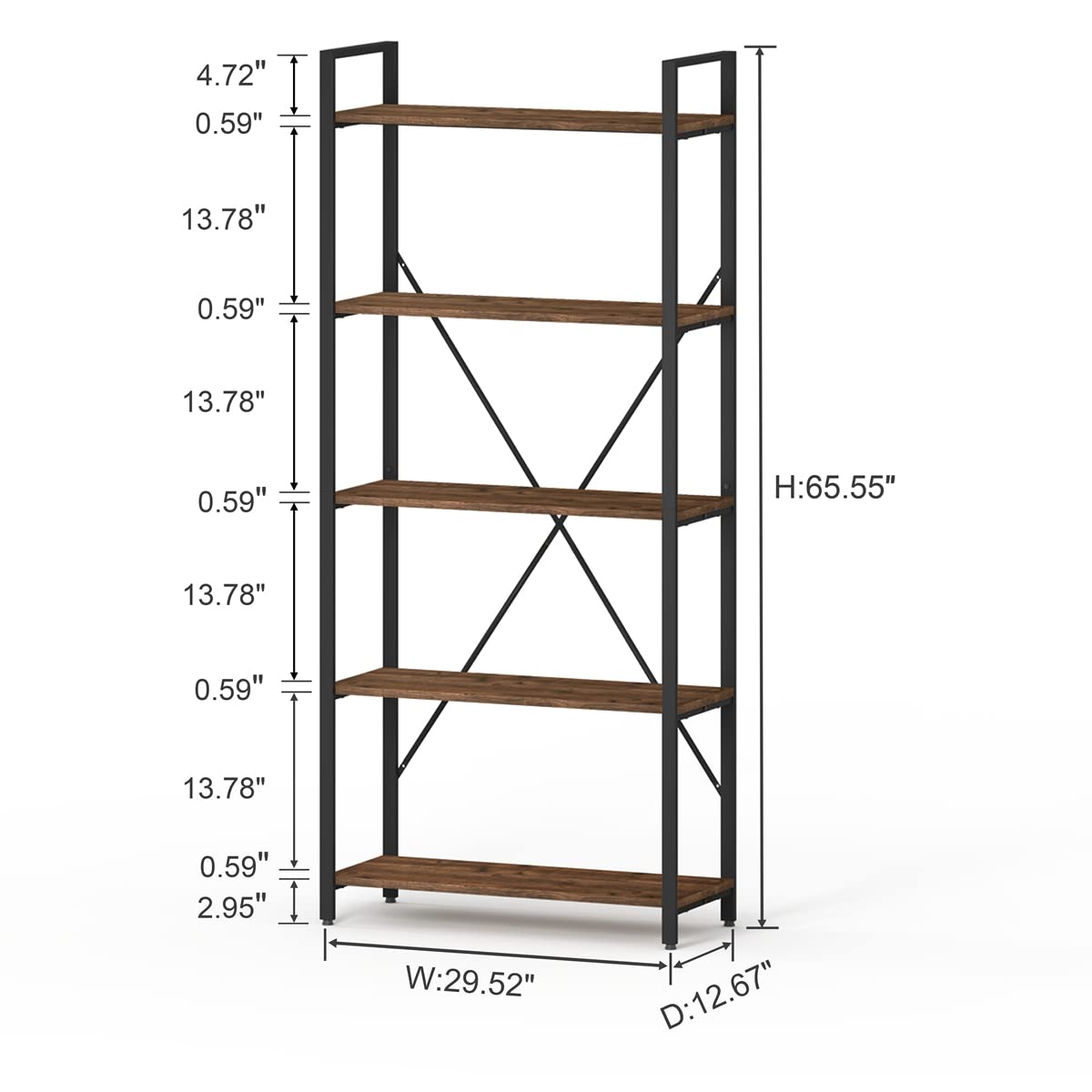 BON AUGURE Rustic Console Table with Shelves and Industrial Bookshelf Etagere, Wood and Metal Furniture Set for Living Room, Bedroom, Kitchen, Home Office (Rustic Oak)