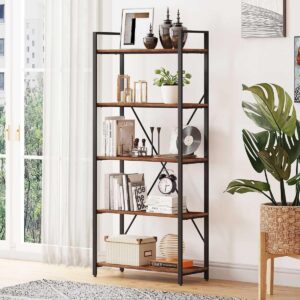 BON AUGURE Rustic Console Table with Shelves and Industrial Bookshelf Etagere, Wood and Metal Furniture Set for Living Room, Bedroom, Kitchen, Home Office (Rustic Oak)