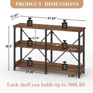 BON AUGURE Rustic Console Table with Shelves and Industrial Bookshelf Etagere, Wood and Metal Furniture Set for Living Room, Bedroom, Kitchen, Home Office (Rustic Oak)