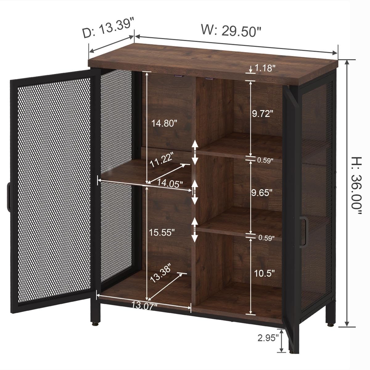 BON AUGURE 3 Tier Rustic Console Table with Shelves and Farmhouse Coffee Bar Cabinet, Wood and Metal Furniture Set for Living Room, Kitchen, Dining Room (Rustic Oak)