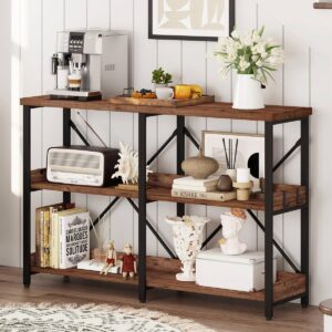 BON AUGURE 3 Tier Rustic Console Table with Shelves and Farmhouse Coffee Bar Cabinet, Wood and Metal Furniture Set for Living Room, Kitchen, Dining Room (Rustic Oak)