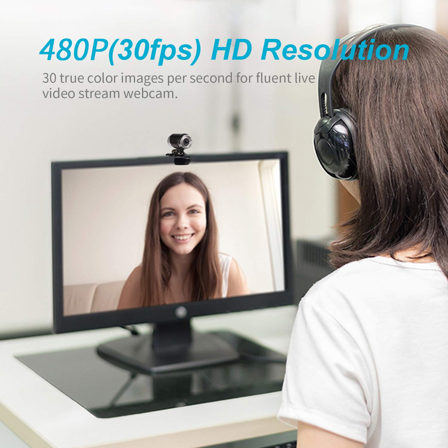 ADBEN 480P Webcam Live Streaming Webcam 360 Degree Rotatable USB Web Camera for PC Laptop Clip-On Webcam for Video Conference Meeting Gaming Desktop Office