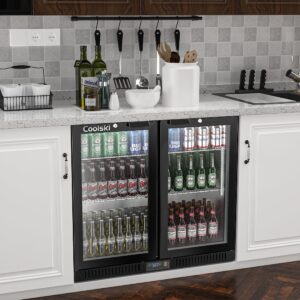 Coolski Back Bar Cooler Commercial Undercounter Refrigerator with 2 Glass Door, Bar Beverage Refrigerator for Beer Soda Wine 7.0 Cu.Ft. Capacity LED Lighting ETL NSF Approved, Black