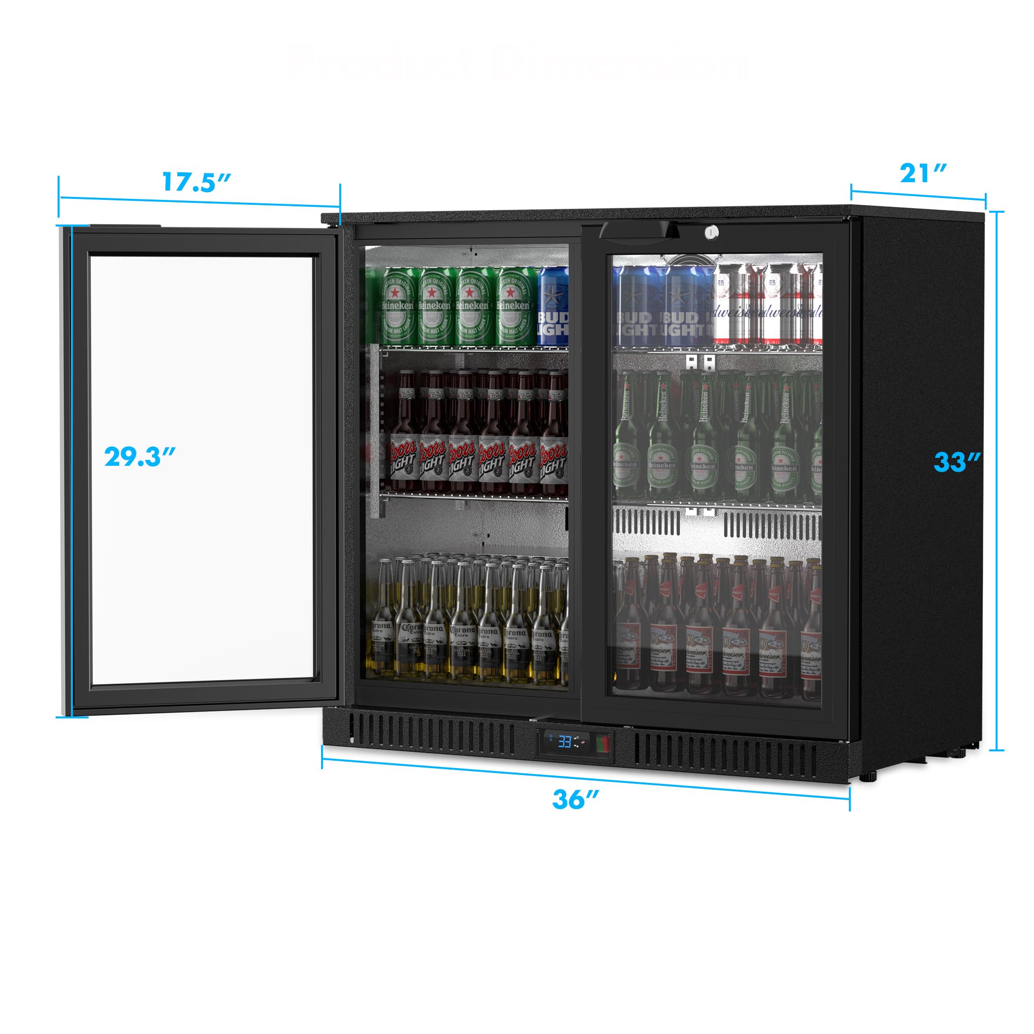 Coolski Back Bar Cooler Commercial Undercounter Refrigerator with 2 Glass Door, Bar Beverage Refrigerator for Beer Soda Wine 7.0 Cu.Ft. Capacity LED Lighting ETL NSF Approved, Black