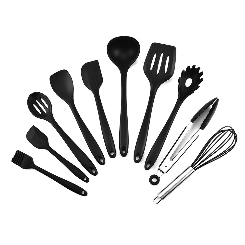 ADBEN Silicone Kitchen Utensil Set 10 Pcs Heat Resistant Non-Stick Spoon Spatula Ladle Cooking Tools Dinnerware