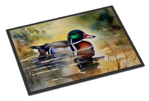 caroline's treasures dac3281mat wood duck doormat front door mat indoor outdoor rugs for entryway, non slip washable low pile, 18h x 27w