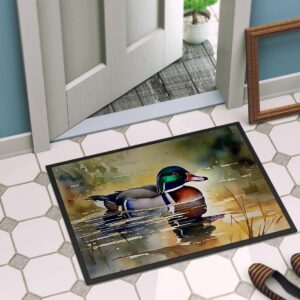 Caroline's Treasures DAC3281MAT Wood Duck Doormat Front Door Mat Indoor Outdoor Rugs for Entryway, Non Slip Washable Low Pile, 18H X 27W