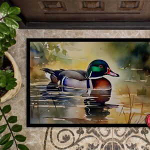 Caroline's Treasures DAC3281MAT Wood Duck Doormat Front Door Mat Indoor Outdoor Rugs for Entryway, Non Slip Washable Low Pile, 18H X 27W