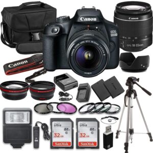 canon eos 2000d (rebel t7) dslr camera bundle with canon ef-s 18-55mm f/3.5-5.6 lens + 2pc sandisk 32gb memory cards + professional kit (renewed)