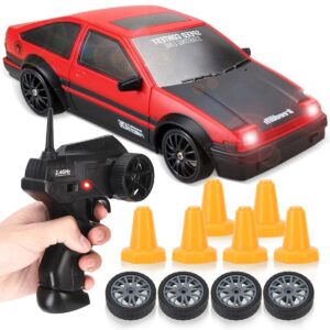 liberty imports rc drift car 1/24 2.4ghz 4wd remote control sport racing on-road vehicle with led light, batteries and drift tires (red)