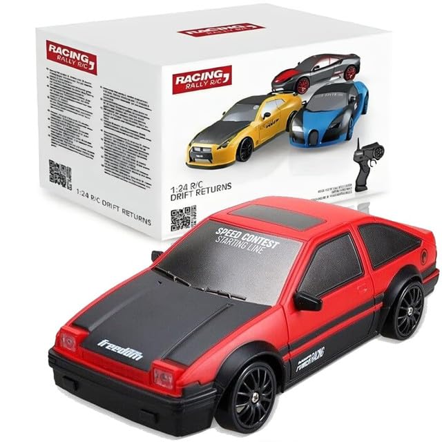 Liberty Imports RC Drift Car 1/24 2.4GHz 4WD Remote Control Sport Racing On-Road Vehicle with LED Light, Batteries and Drift Tires (Red)