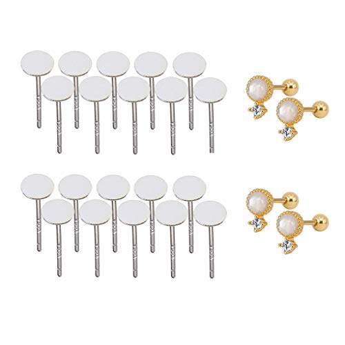 Milageto 20pc Sterling Silver Earrings Stud Posts with Stud Earring - Sliver, 6mm, 3mm