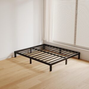 amobro low profile bed frame - heavy duty metal full bed frame in matte black, 7-inch heavy duty platform with steel slats, easy assembly, noise-free, non-slip, no box spring needed