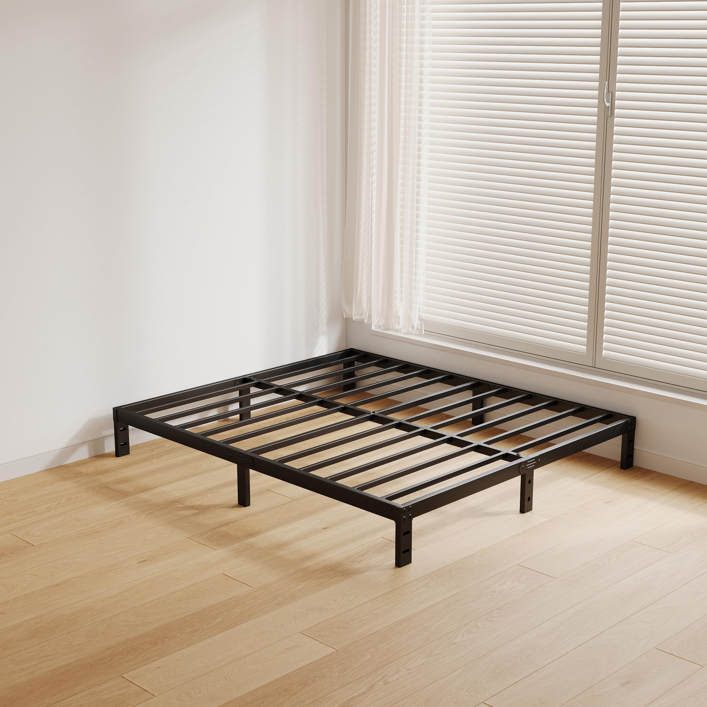 AMOBRO Low Profile Bed Frame - Heavy Duty Metal Full Bed Frame in Matte Black, 7-Inch Heavy Duty Platform with Steel Slats, Easy Assembly, Noise-Free, Non-Slip, No Box Spring Needed