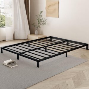 AMOBRO Low Profile Bed Frame - Heavy Duty Metal Full Bed Frame in Matte Black, 7-Inch Heavy Duty Platform with Steel Slats, Easy Assembly, Noise-Free, Non-Slip, No Box Spring Needed