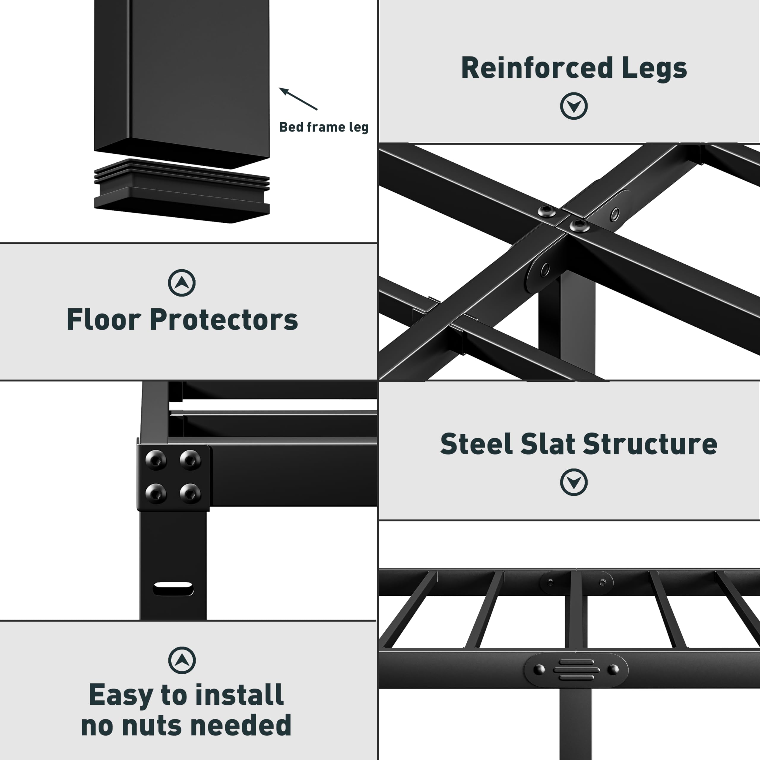 AMOBRO Low Profile Bed Frame - Heavy Duty Metal Full Bed Frame in Matte Black, 7-Inch Heavy Duty Platform with Steel Slats, Easy Assembly, Noise-Free, Non-Slip, No Box Spring Needed