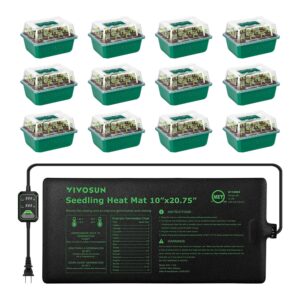 vivosun 6-pack seed starter trays, 72-cell seed starter kit with humidity dome, and 6-pack seed starter trays with 10"x20.75" seedling heat mat, self-adjusting dual digital display temperature control