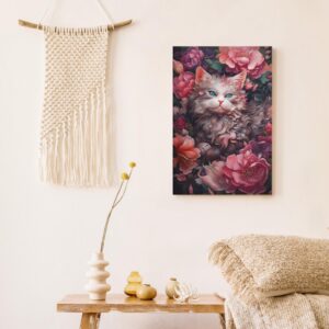 Fxluxar Cat Wall Art Blooming Cat Abstract Art Decor Frameless Canvas Print Cat Creature Painting Modern Home Decor Bathroom Living Room Bathroom Bedroom (Unframed,20x30inch)