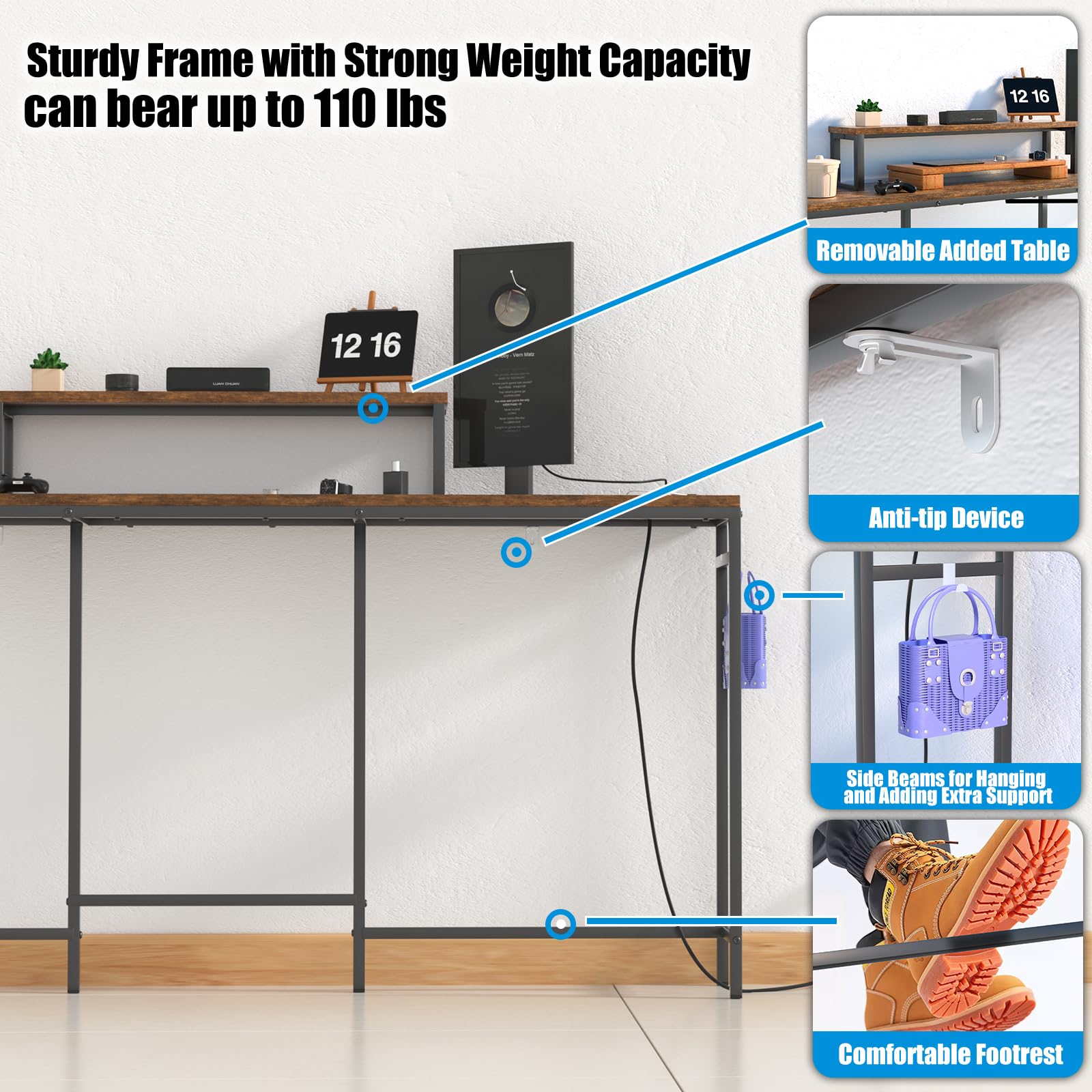 DDJ Console Table with Outlets, 11.8" D x 70.8" W x 32.6" H Behind Couch Table Skinny, Entryway Table with a Small Table, Long Sofa Table, Hallway Table