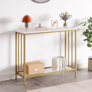 IHEX Console Table, Narrow Entryway Table with Glass Shelf and Metal Frame, 33.5" Industrial Hallway Table for Living Room Bedroom Foyer, Gold