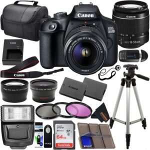 canon eos 2000d (rebel t7) dslr with 18-55mm lens 3 lens kit and sunshine photo accessories bundle (renewed)