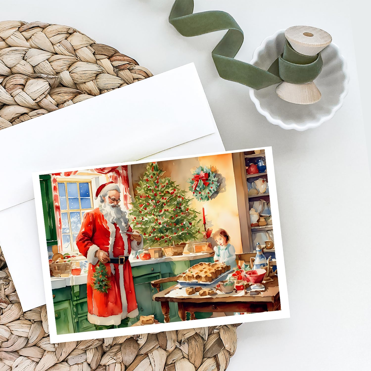 Caroline's Treasures DAC3303GCA7P Cookies with Santa Claus Papa Noel Greeting Cards Pack of 8 Blank Cards with Envelopes Whimsical A7 Size 5x7 Blank Note Cards