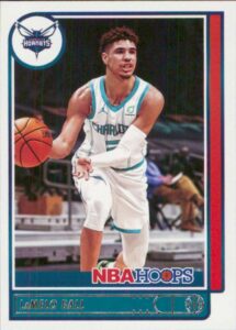 2021-22 nba hoops #140 lamelo ball charlotte hornets official panini basketball card (stock photo shown, card is straight from pack and box in raw ungraded condition)