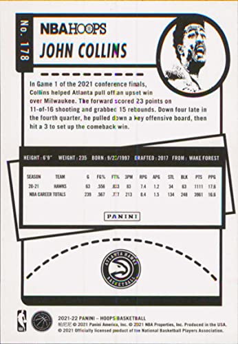 2021-22 NBA Hoops #178 John Collins Atlanta Hawks Official Panini Basketball Card (Stock Photo Shown, card is straight from Pack and Box in Raw Ungraded Condition)