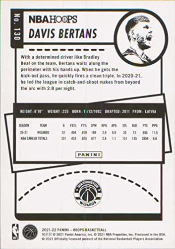 2021-22 NBA Hoops #130 Davis Bertans Washington Wizards Official Panini Basketball Card (Stock Photo Shown, card is straight from Pack and Box in Raw Ungraded Condition)