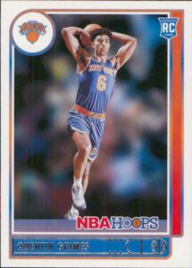 2021-22 nba hoops #206 quentin grimes rc rookie new york knicks official panini basketball card (stock photo shown, card is straight from pack and box in raw ungraded condition)