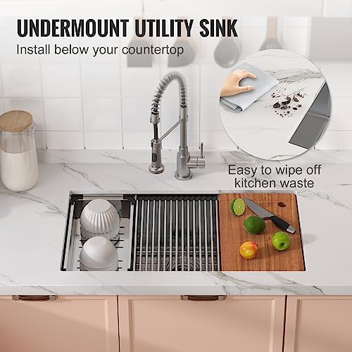 VEVOR Kitchen Sink, 304 Stainless Steel Drop-In Sinks, Undermount Single Bowl Basin with Ledge and Accessories, Household Dishwasher Sinks for Workstation, RV, Prep Kitchen, and Bar Sink, 32 inch