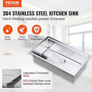 VEVOR Kitchen Sink, 304 Stainless Steel Drop-In Sinks, Undermount Single Bowl Basin with Ledge and Accessories, Household Dishwasher Sinks for Workstation, RV, Prep Kitchen, and Bar Sink, 32 inch