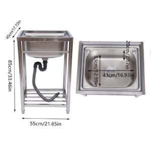 Stainless Steel Single Basin Commercial Kitchen Sink Vanity Multipurpose Sink for Restaurant, Laundry Room, Backyard, Garages 21.65x17.72x33.46in