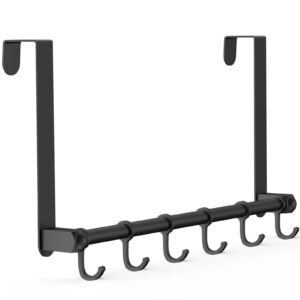 bntuk over the door hooks, over door towel racks with 6 adjustable hooks, sturdy door hanger hooks for hanging heavy coats/towel/bag, bathroom kitchen organizer, black