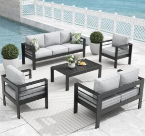 vakollia 5 pieces modern aluminum patio furniture set, outdoor conversation sets metal sectional sofa with coffee table