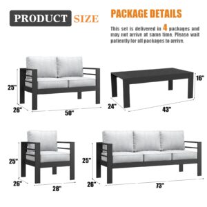 Vakollia 5 Pieces Modern Aluminum Patio Furniture Set, Outdoor Conversation Sets Metal Sectional Sofa with Coffee Table