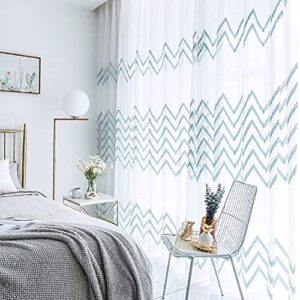 HooHero Nordic Kids Baby 54 Wide Sheer Curtains Window Decor Drape Fabic Voile Zig Zag Embroidery Drapes