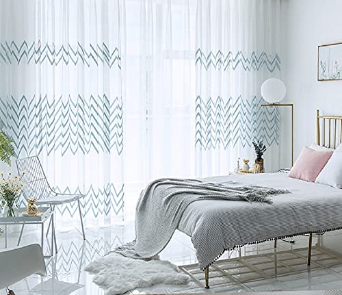 HooHero Nordic Kids Baby 54 Wide Sheer Curtains Window Decor Drape Fabic Voile Zig Zag Embroidery Drapes