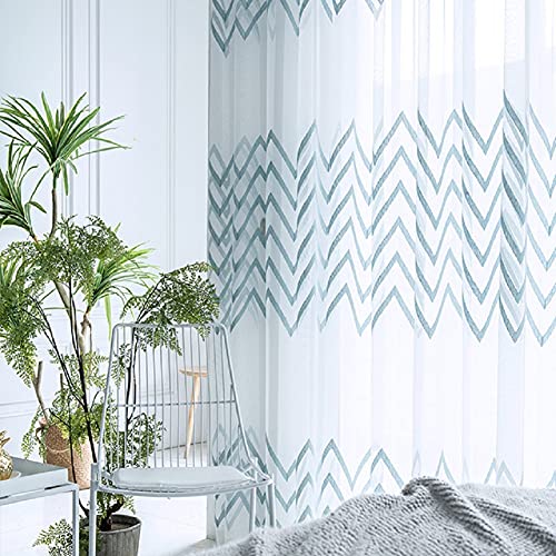 HooHero Nordic Kids Baby 54 Wide Sheer Curtains Window Decor Drape Fabic Voile Zig Zag Embroidery Drapes