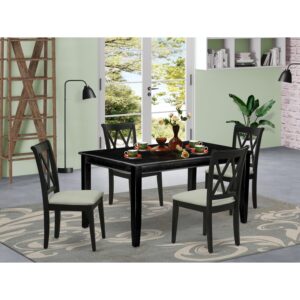 homestock southwestern sensibilities 5pc dining set includes a rectangle dining table and four double x back linen seat kitchen chairs, black finish