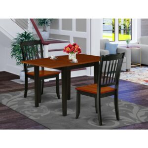 homestock coastal charm dining room table set 3 pcs- 2 outstanding kitchen dining chairs and a beautiful dining room table - cherry finish wooden chair seat and table top - black finish wooden frame.