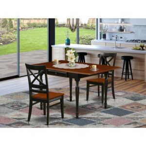 homestock victorian virtue 3 pieces mid-century dining table set - durable two 9-inch drop down leaves wooden dinette table and 2 solid wood seat kitchen chairs, black and cherry finish