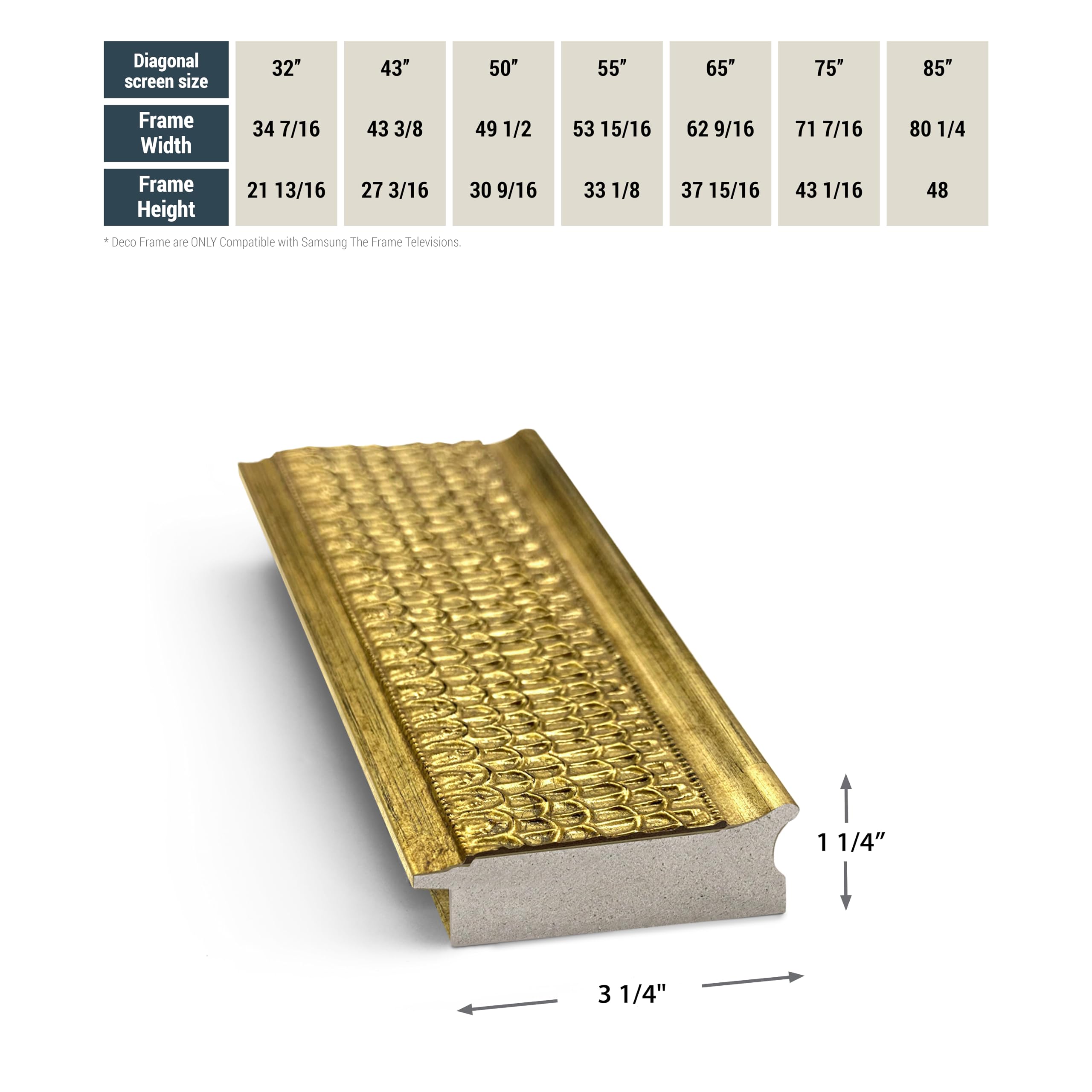 Deco TV Frames - Gatsby Gold Smart Frame Compatible ONLY with Samsung The Frame TV (3" Color Chip, 3" Sample)