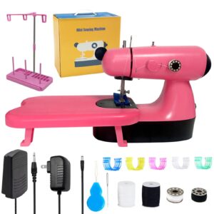 fbshicung mini sewing machine for ages 8-12 kids beginners, girls pink sewing machine lightweight small electric with extension table,led light