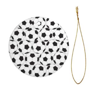 black and white soccer ball pattern print christmas tree ceramic hanging round shaped xmas tree pendants gatherings party deco