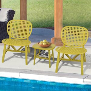 tidyard 3 piece bistro set, hollow design chairs and table with open shelf, patio conversation set for balcony garden yard poolside outdoor furniture