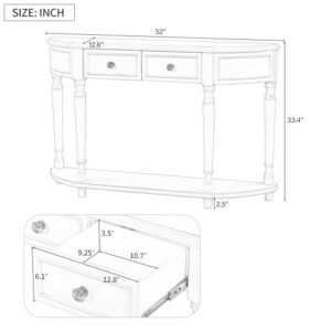 Tidyard Retro Circular Curved Design Console Table with Open Style Shelf Solid Wooden Frame and Legs Two Top Drawers Sofa and Couch End Table for Entryway, Foyer, Living Room, Bedroom Furniture